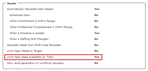 Tiered Needs: Department Settings